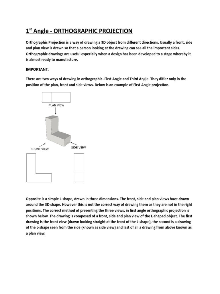 1 Angle - Orthographic Projection: Important | PDF | Space | Infographics