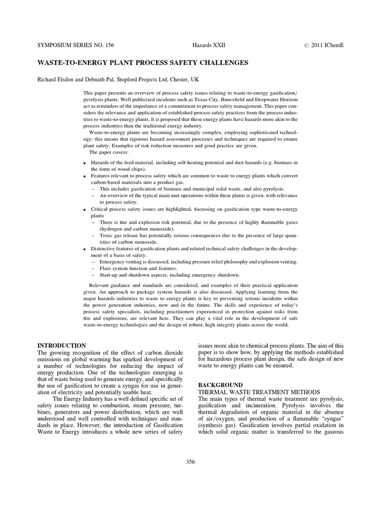 Waste-To-Energy Plant Process Safety Challenges | PDF | Gasification ...