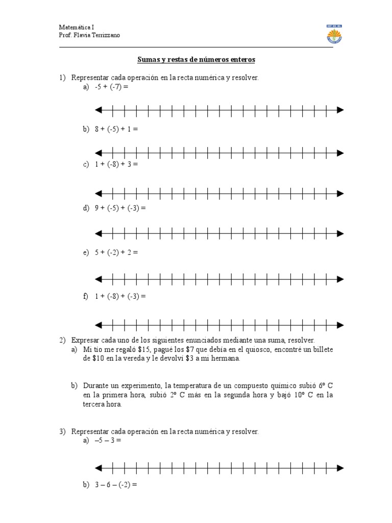 Ejercicios de suma y resta de enteros | PDF | Métodos y materiales de ...