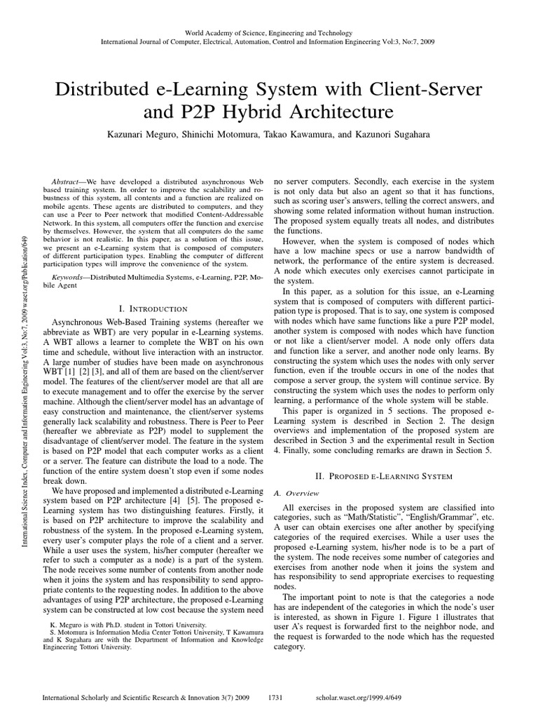 Distributed e-Learning System with Client-Server and P2P Hybrid Architecture | PDF | Peer To ...