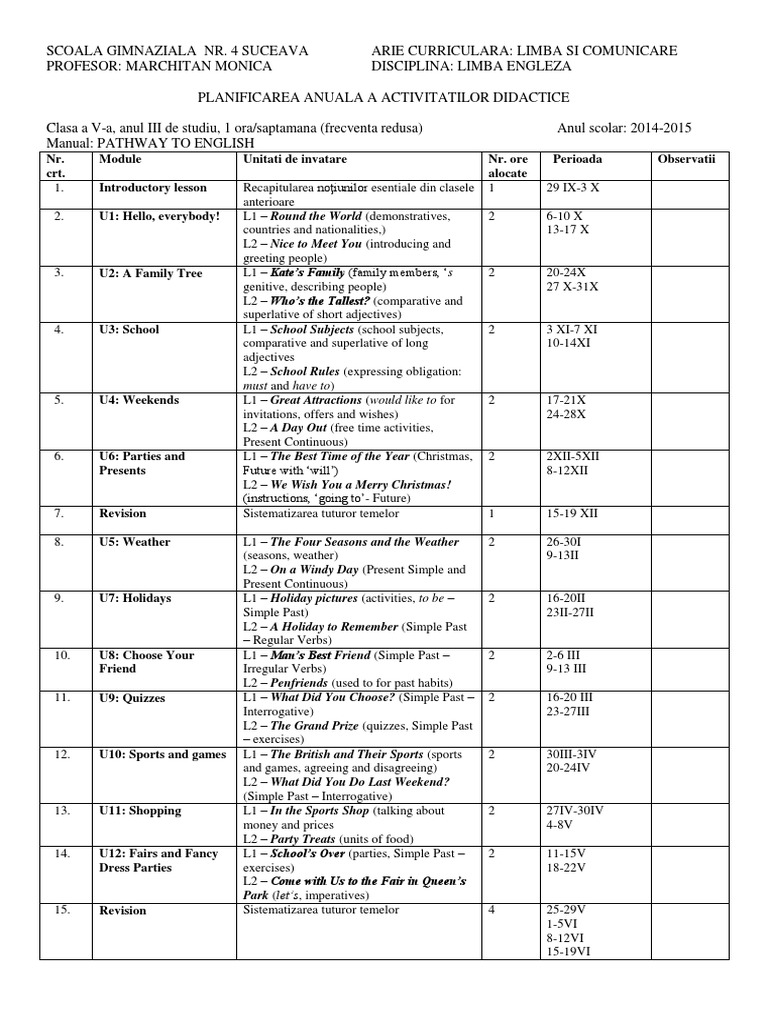 Planificari Frecventa Redusa 2014-2015 | PDF | Perfect (Grammar ...