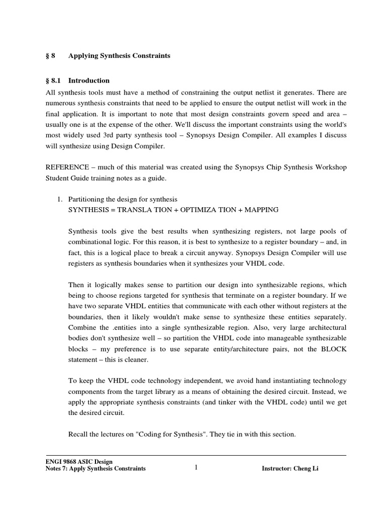 ASIC Synthesis Constraints Guide | PDF | Vhdl | Logic Synthesis