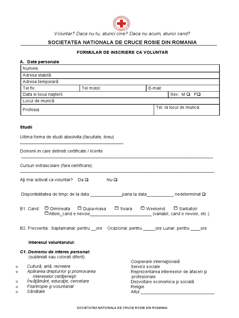 Formular Inscriere Voluntari PDF | PDF