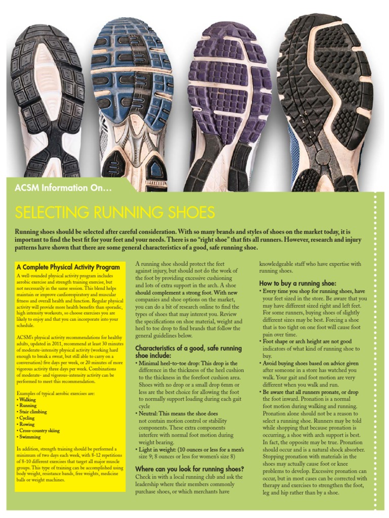 Selecting Running Shoes: Acsm Information On | PDF | Physical Exercise ...