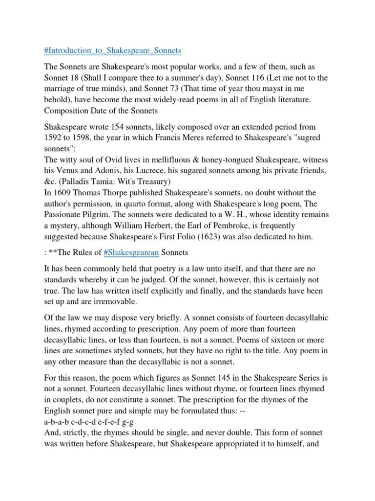 Sonnets of Shakespeare | PDF | Shakespeare's Sonnets | Sonnets