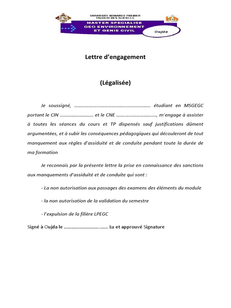 Lettre Engagement MSGEGC PDF | PDF