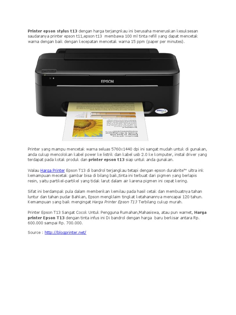 Review Dan Harga Printer Epson Stylus T13 Favorit | PDF