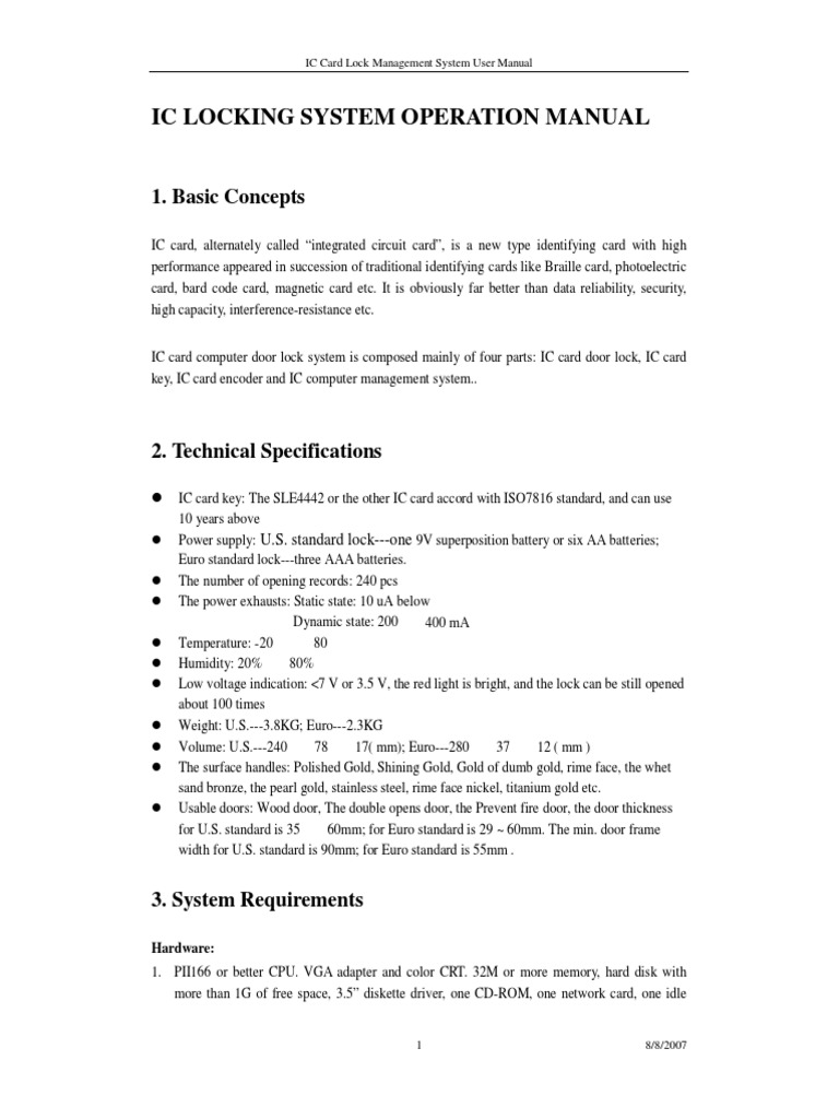 Ic Locking System Operation Manual: 1. Basic Concepts | PDF | Smart ...