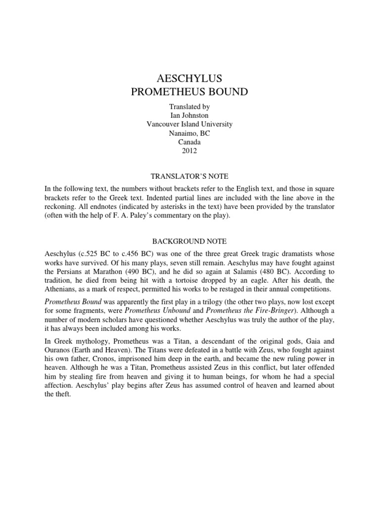 Prometheus Bound by Aeschylus PDF | PDF | Aeschylus | Prometheus