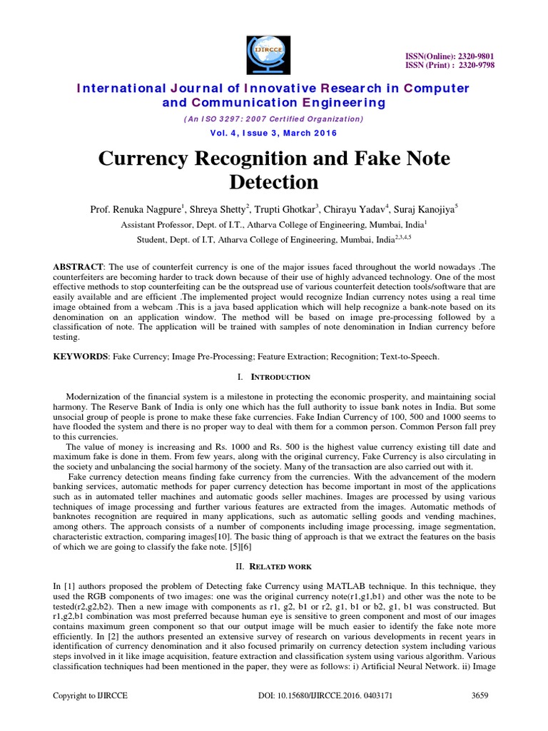 Currency Recognition and Fake Note Detection | PDF | International ...