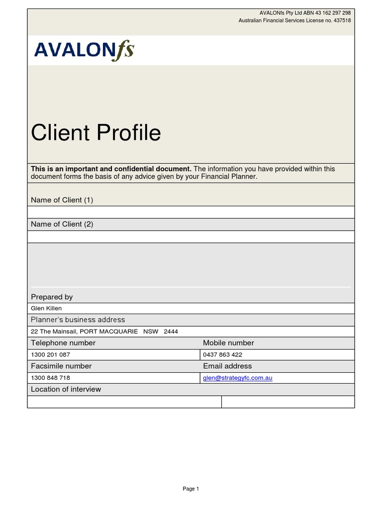 Client Profile Form.pdf | Pension | Investing