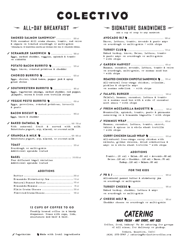 Colectivo Food and Drink Menus | PDF | Burrito | Bacon