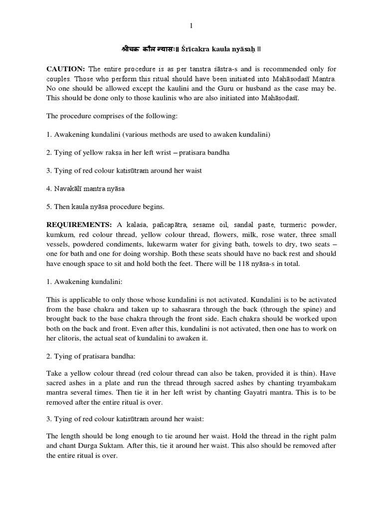 Śrīcakra Kaula Nyāsa Ritual | PDF | Kundalini | Foot