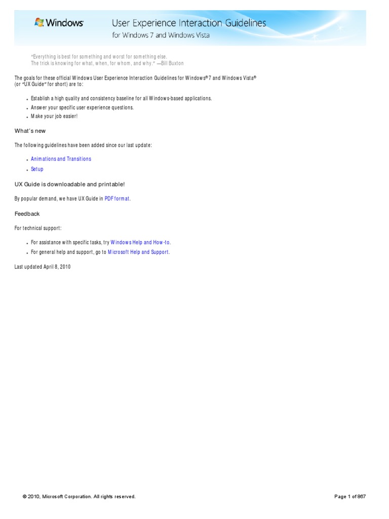 Windows User Experience Interaction Guidelines For Windows® 7 and ...