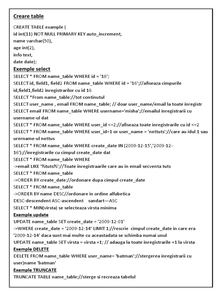 SQL Table Creation and Query Examples | PDF
