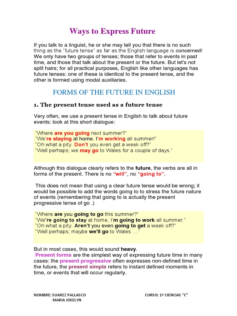 Ways To Express Future | PDF | Grammatical Tense | English Language