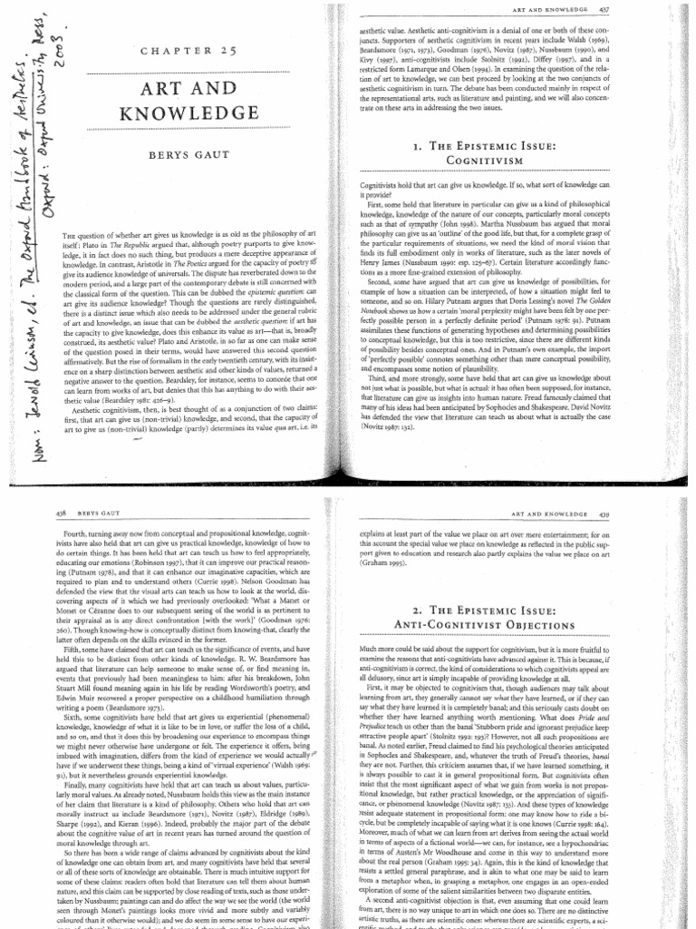 Art and Knowledge. Berys Gaut PDF | PDF
