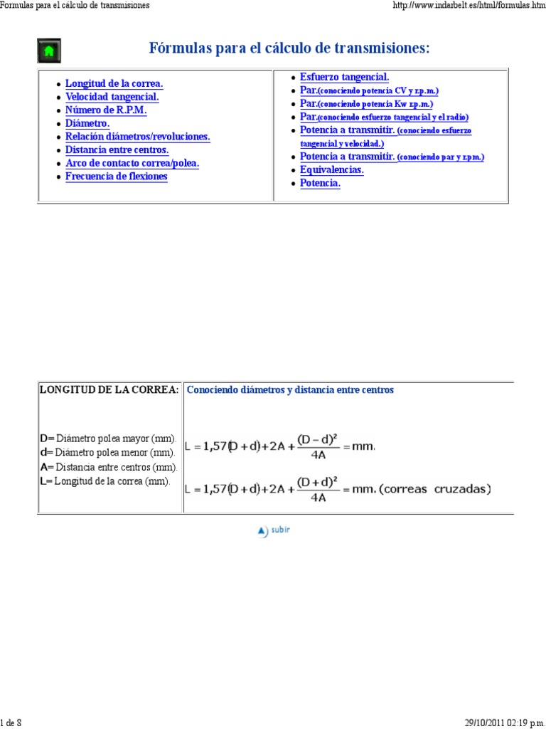 Formulas para El Calculo de Transmision | PDF | Tasas temporales | Mecánica
