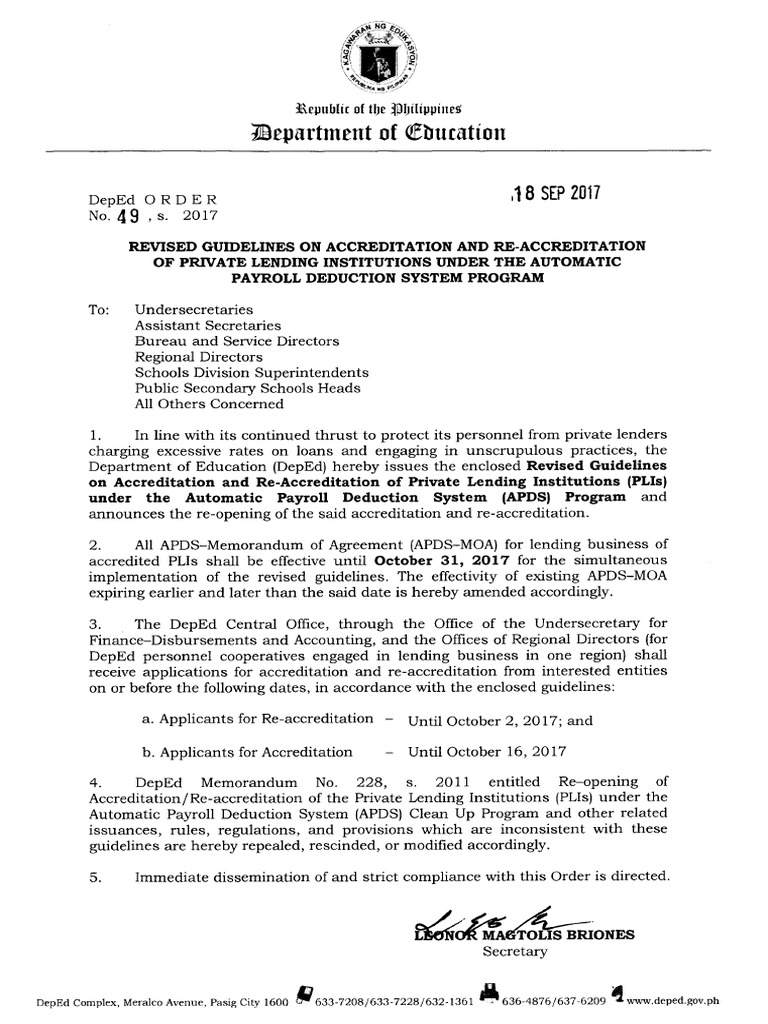 DO - s2017 - 049 Revised Guidelines On Accreditation Re-Accreditation ...