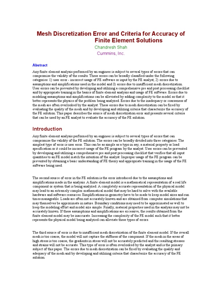 Mesh Discretization Error And Criteria For Accuracy Of Finite Element