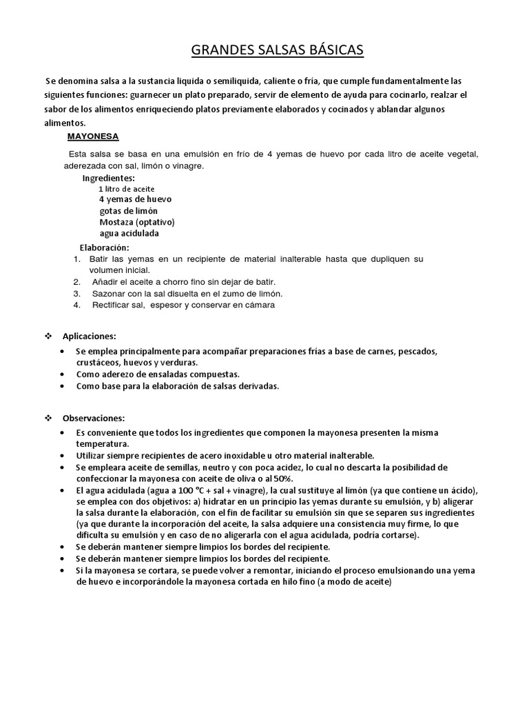 Salsas Madre y Derivados | PDF | Salsa | Mayonesa