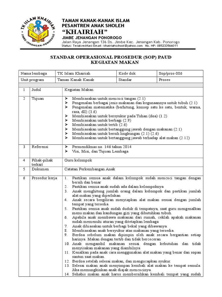 Sop Kegiatan Makan | PDF