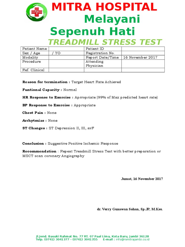 MITRA HOSPITAL Treadmill Stress Test Report Shows Positive Ischemic ...