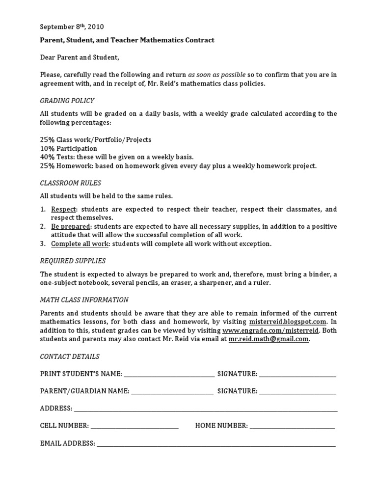 Parent Student Contract | PDF