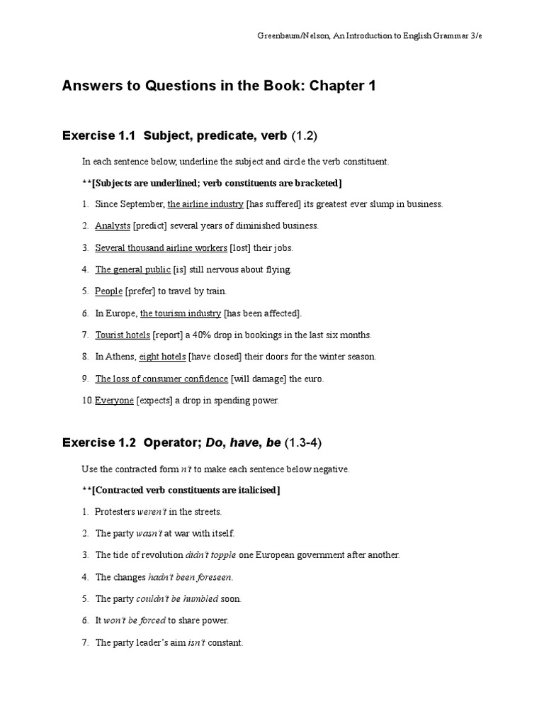 Chapter1 Answers | PDF | Object (Grammar) | English Grammar