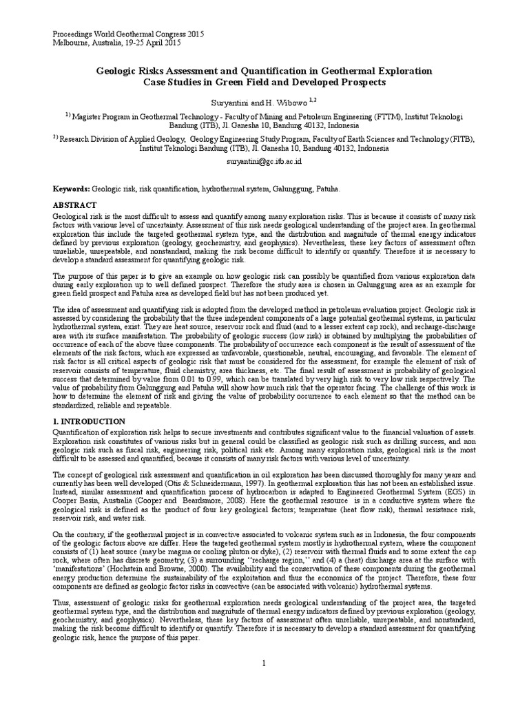 Geologic Risks Assessment and Quantification in Geothermal Exploration ...