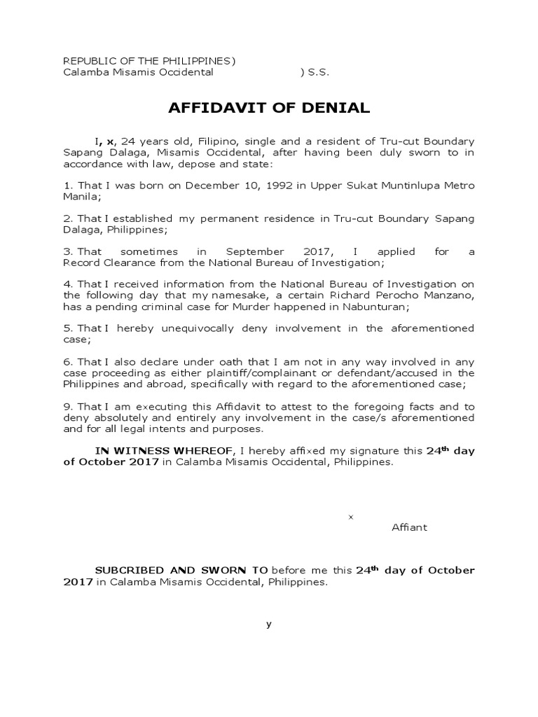 Affidavit of Denial | PDF
