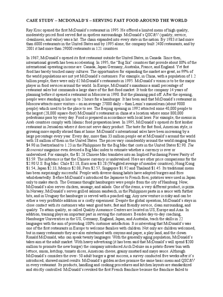 Global Expansion of McDonald's Fast Food | PDF | Mc Donald's | Hamburgers
