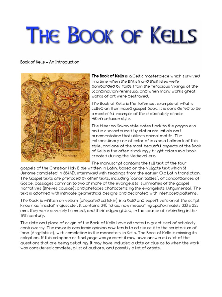 The Book of Kells Is A Celtic Masterpiece Which Survived | PDF | Columba