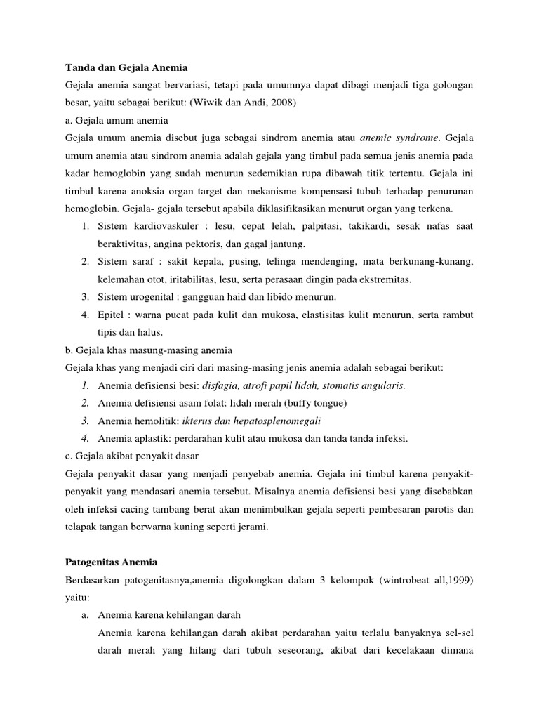 Tanda Dan Gejala Anemia | PDF