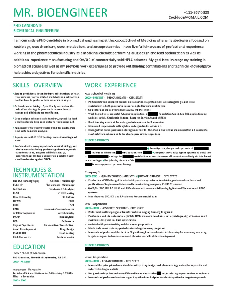 Redacted Resume | Medicinal Chemistry | Chemical Biology