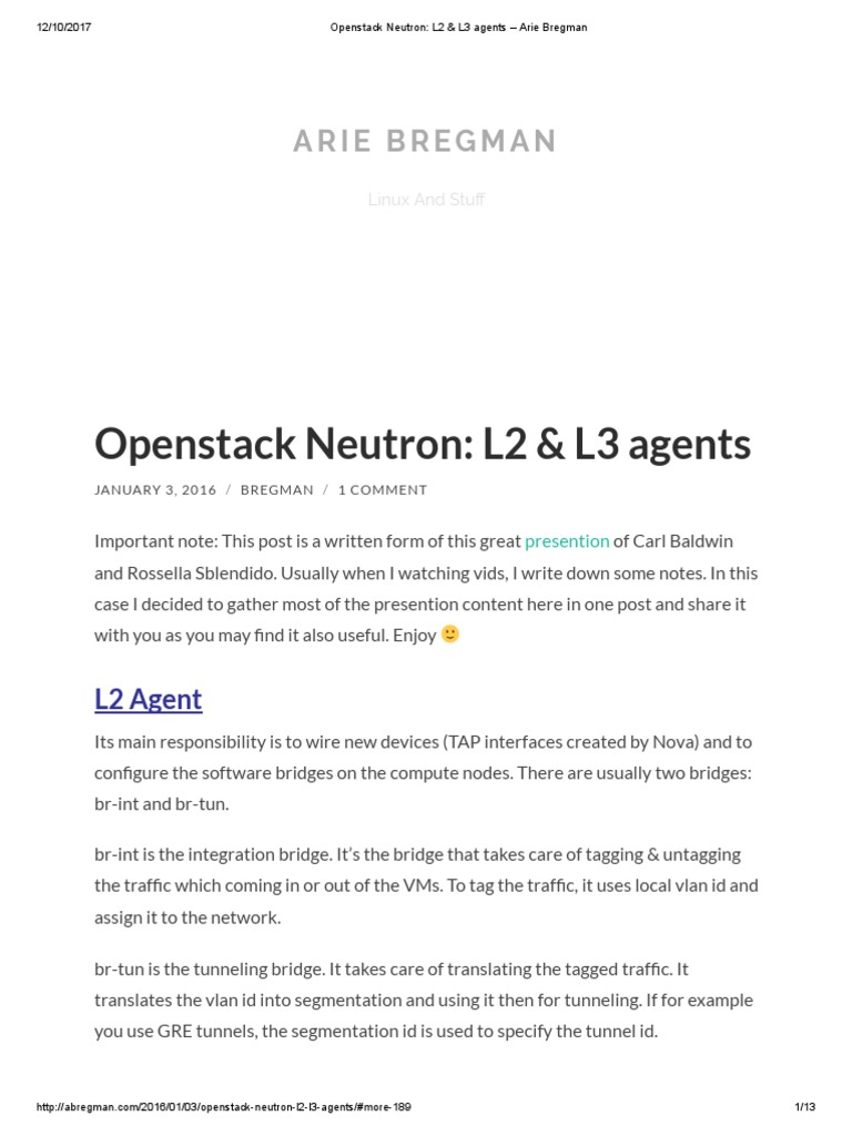 Openstack Neutron - L2 & L3 Agent PDF | PDF | Router (Computing) | Open Stack