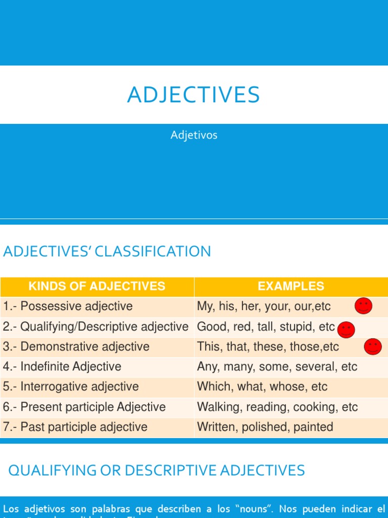 Classification and Examples of Common Adjective Types in English | PDF