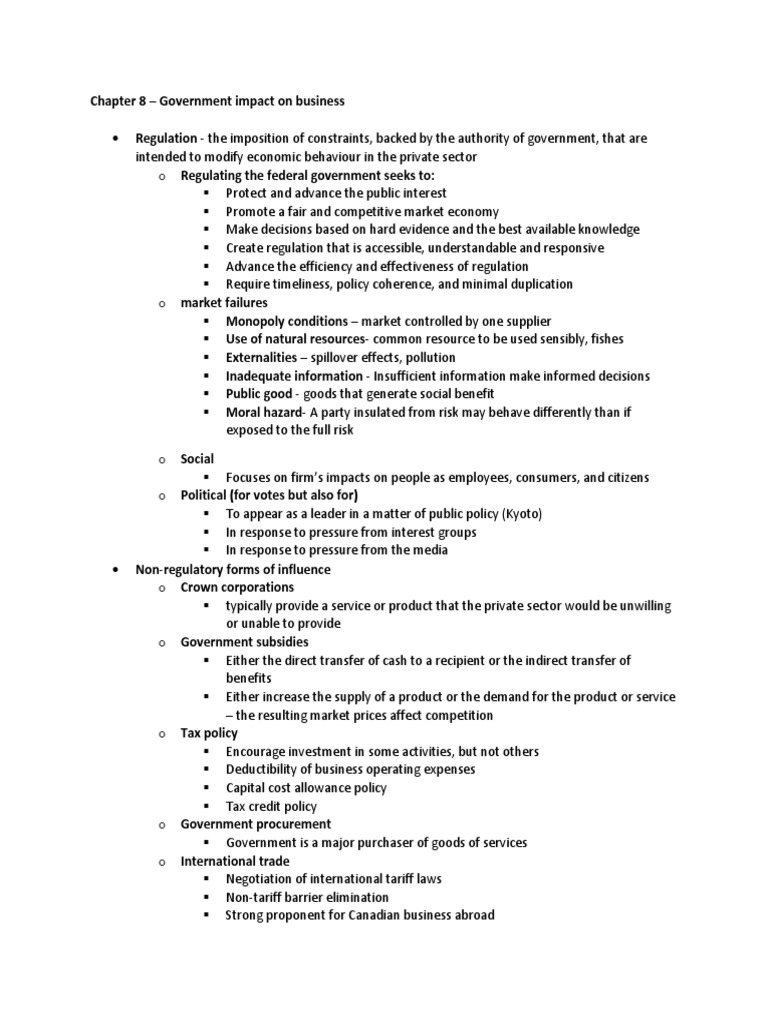 Chapter 8 - Government Impact On Business Regulation - The Imposition ...