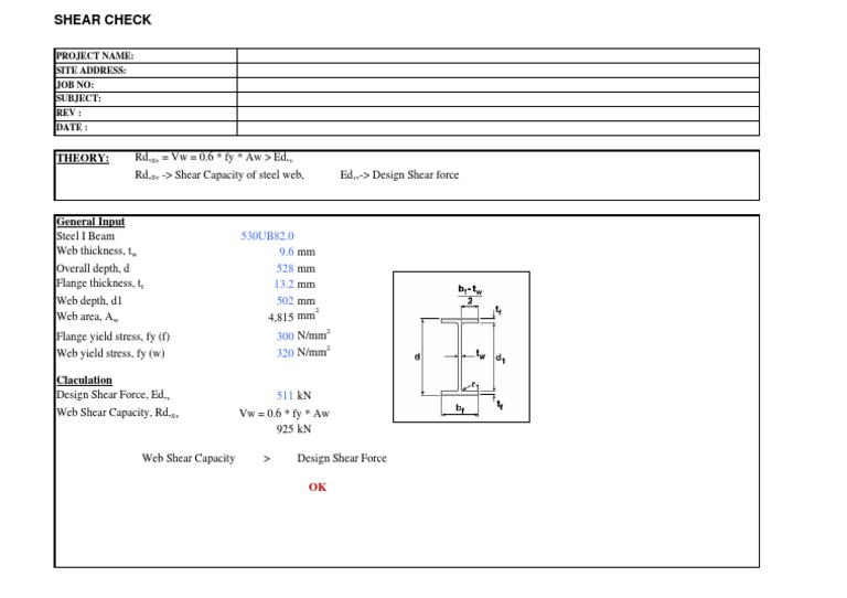 Steel I Beam Web Shear Capacity | PDF