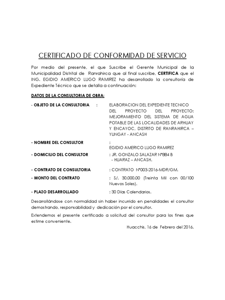 Conformidad de Servicio | PDF