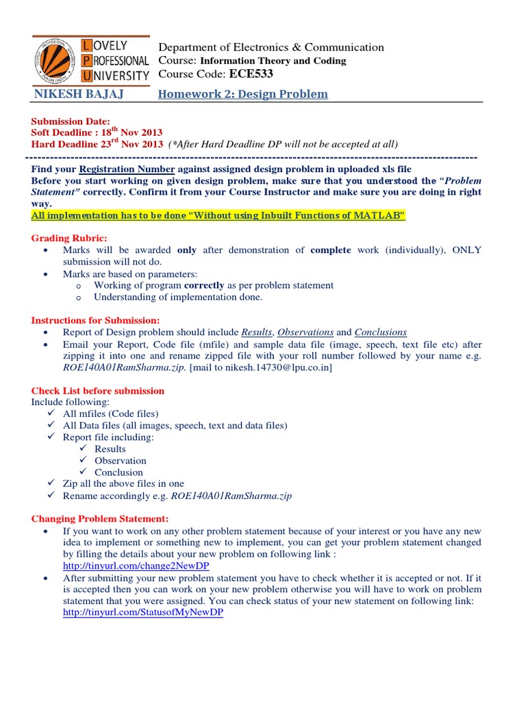 Information And Coding Theory Ece533 Hw2 Designproblem Ece533 V4 1