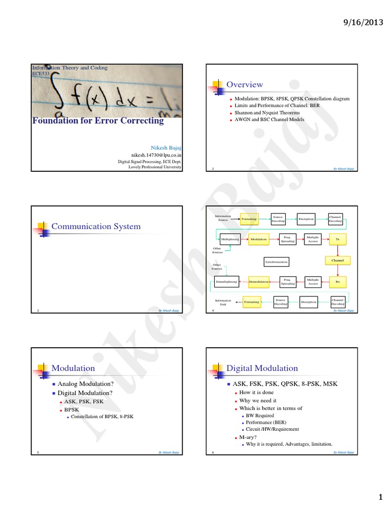Information and Coding Theory ECE533 - Lec-3 Foundation For ECC v4.0 | PDF | Bandwidth (Signal ...