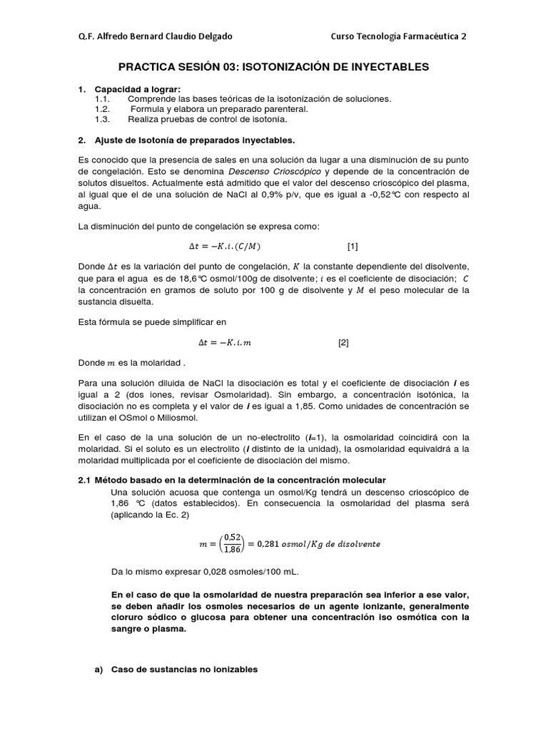 Ajuste de la isotonicidad de soluciones inyectables mediante cálculos ...