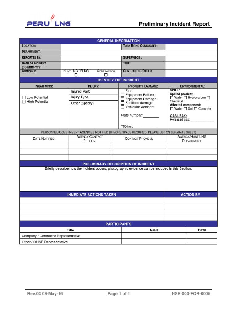 HSE-000-For-0005 Preliminary Incident Report Form | PDF | Accident ...