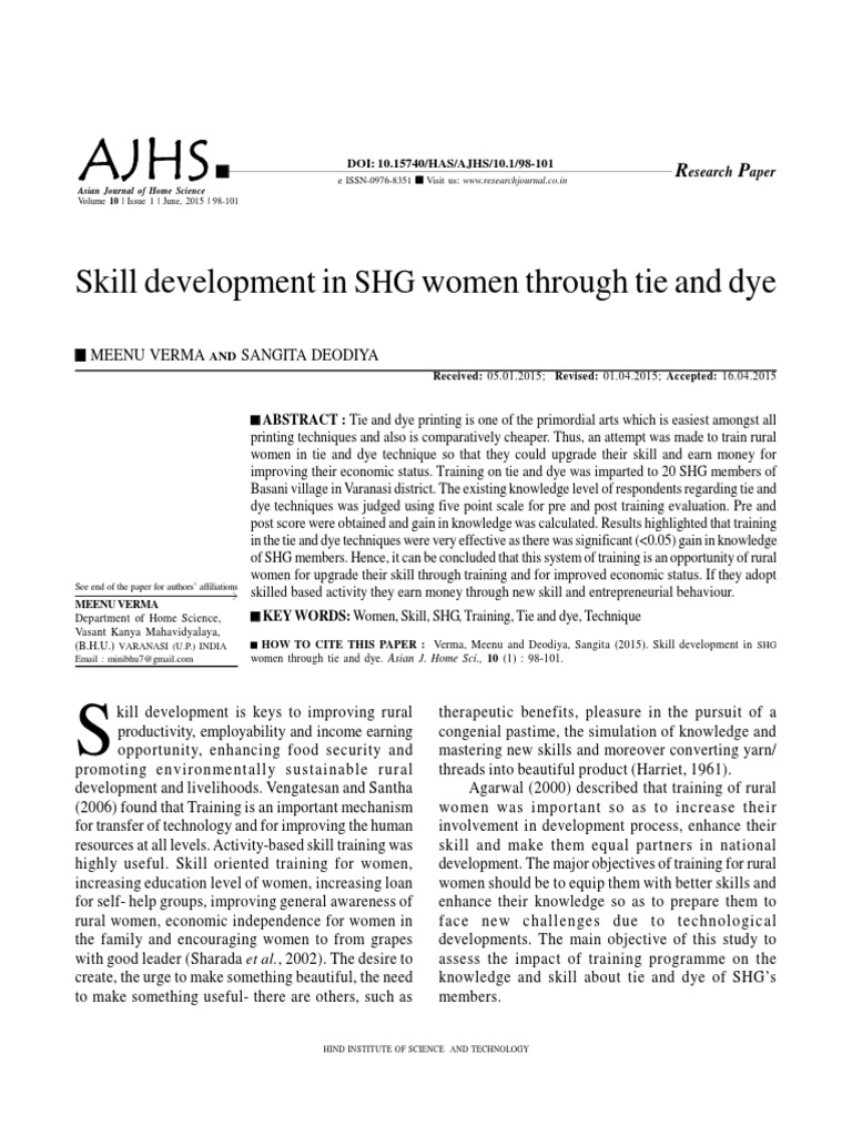 Skill Development in Women Through Tie and Dye: DOI: 10.15740/HAS/AJHS ...