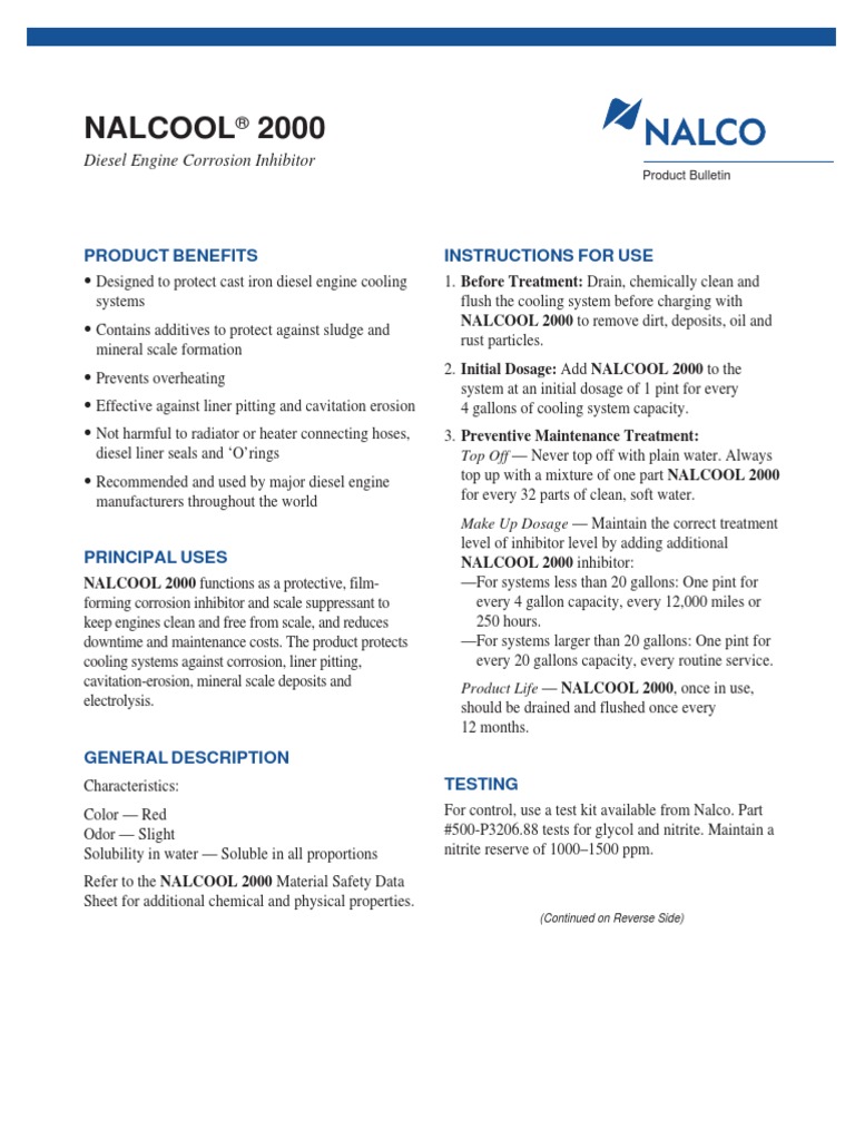 Nalcool 2000: Diesel Engine Corrosion Inhibitor | PDF | Corrosion ...