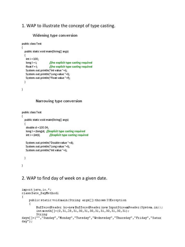 WAP To Illustrate The Concept of Type Casting | PDF | Software ...