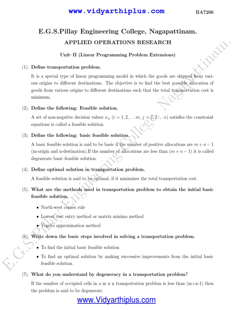 2 Marks - 2ND UNIT - AOR ANNA UNIVERSITY PDF | PDF | Mathematical Optimization | Linear Programming
