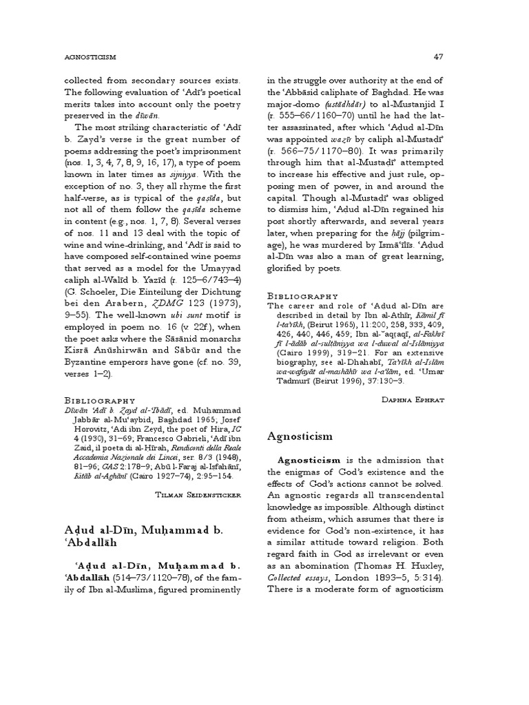 Islamic Poetry & Agnosticism | PDF | Agnosticism | Islamic Philosophy