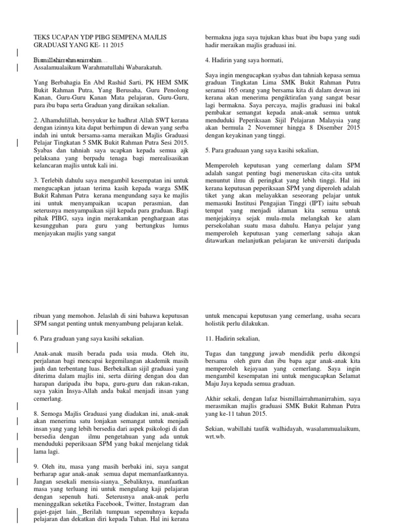 Teks Ucapan Ydp Pibg Sempena Majlis Graduasi Yang Ke-11 | PDF